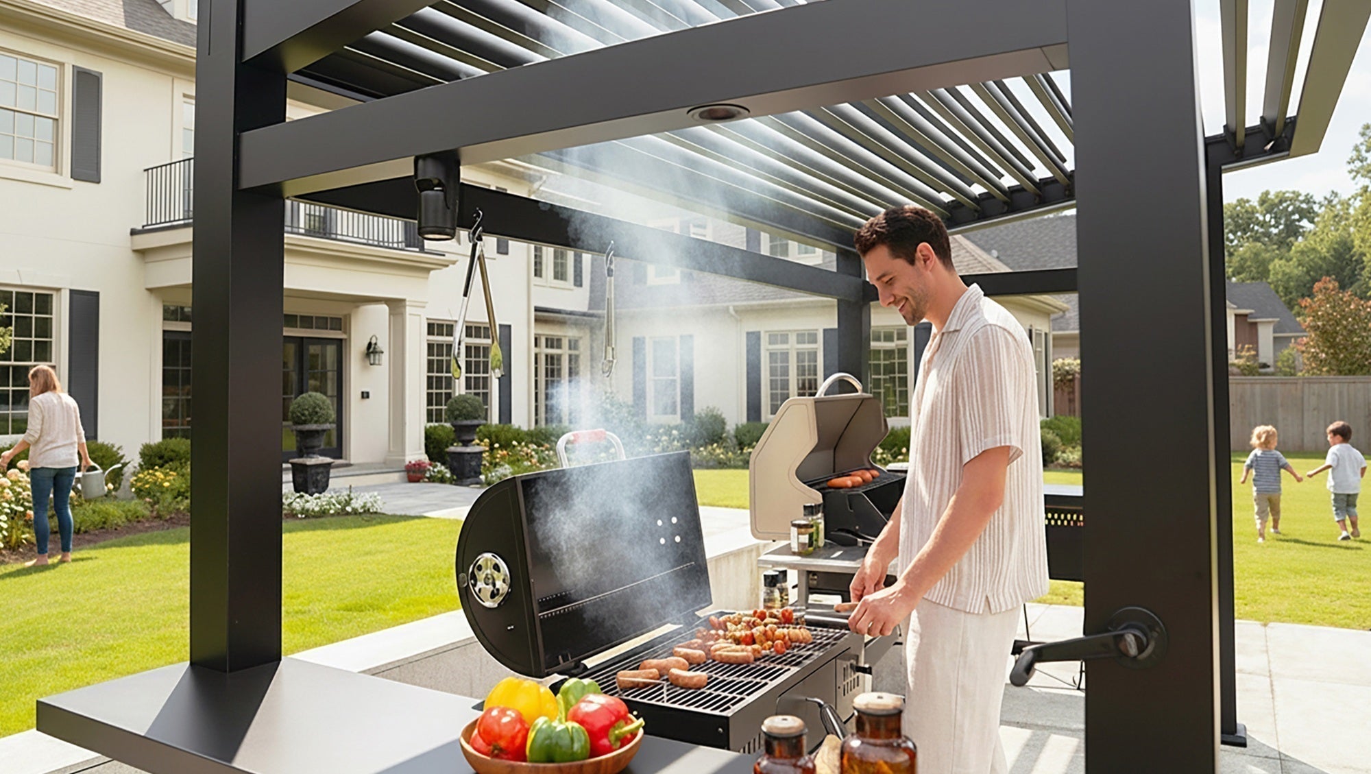Louvered Grill Pergola | Louvered Roof for Year-Round BBQ – EaglePatio